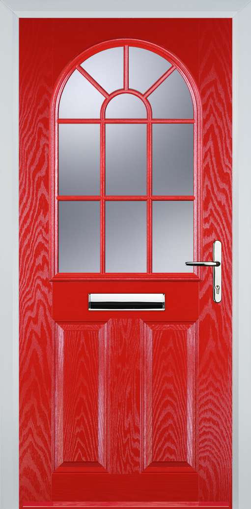 Poppy Red 2 Panel Sunburst Composite Front Door | Flying Doors