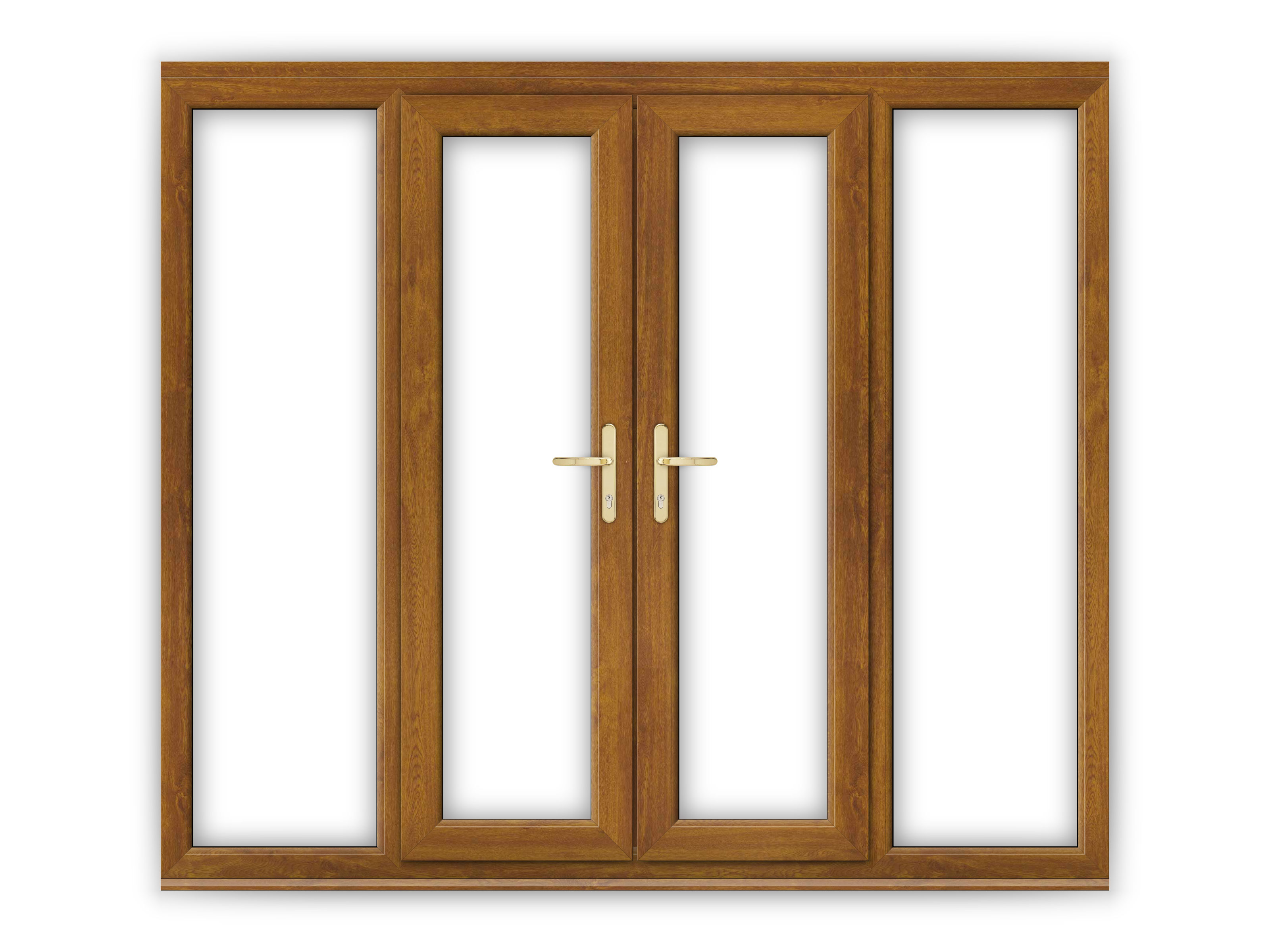4ft Golden Oak uPVC French Doors with Wide Side Panels | Flying Doors
