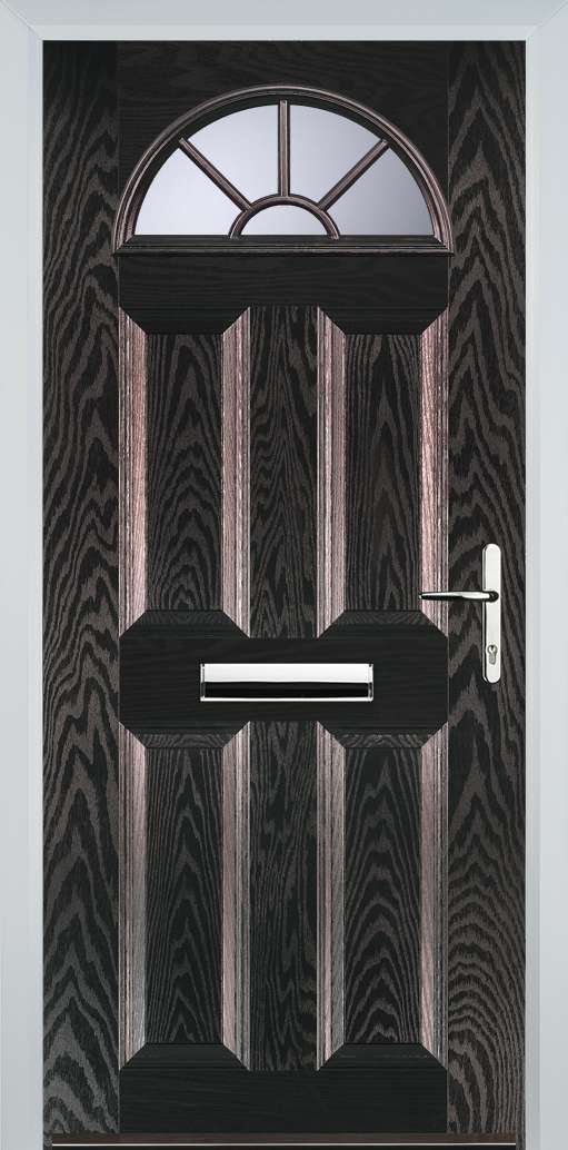 Black Brown 4 Panel Sunburst Composite Front Door | Flying Doors