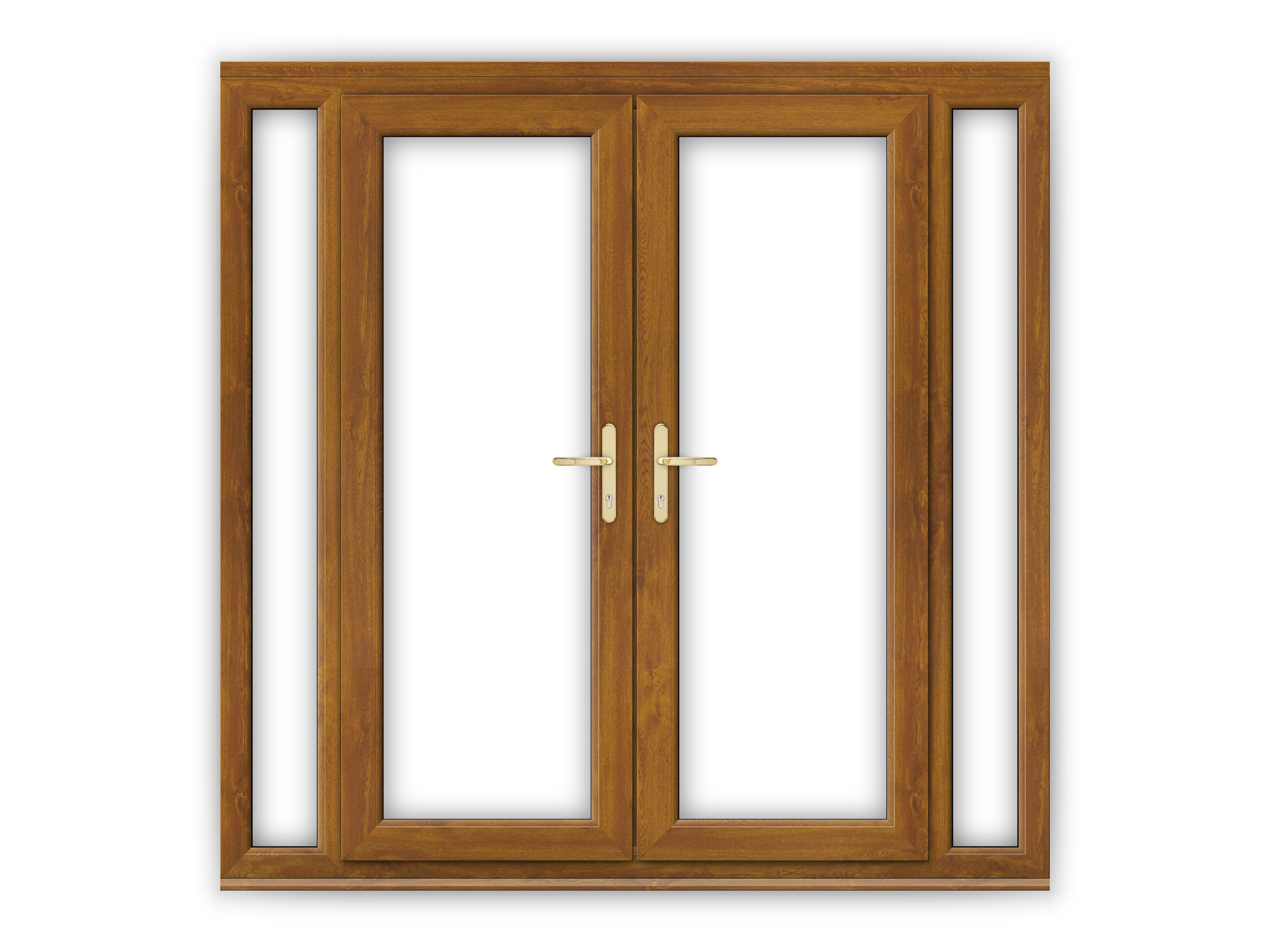 5ft Golden Oak uPVC French Doors with Narrow Side Panels | Flying Doors