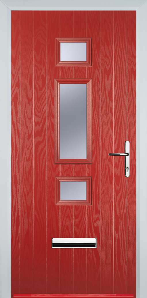 Red Middle 3 Square Composite Front Door | Flying Doors